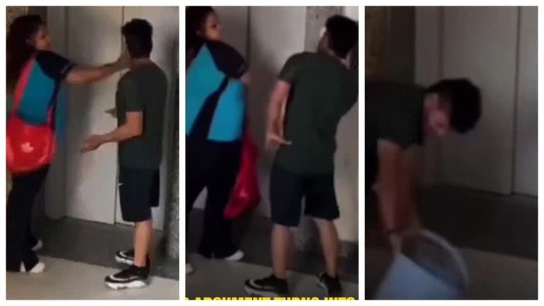 Viral video: Man hitting woman after she slaps him in Pune lift clash ...