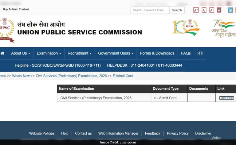 UPSC civil services prelims admit card 2026 out, here's how to download ...
