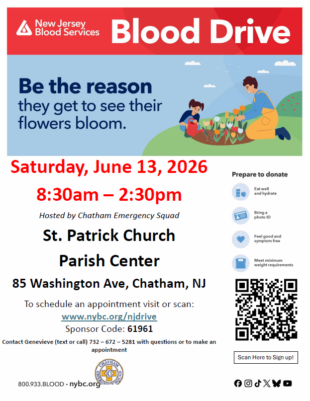 Chatham Emergency Squad hosts blood drive at St. Patrick Church June 13