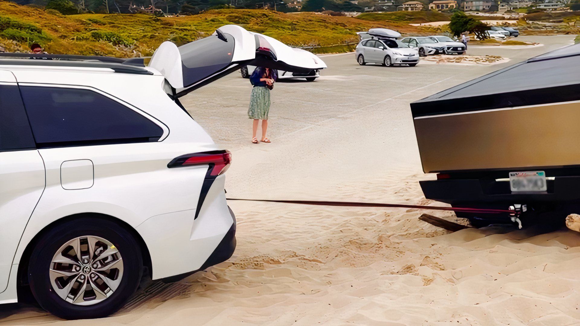 A rental Toyota Sienna just rescued a stuck Cybertruck
