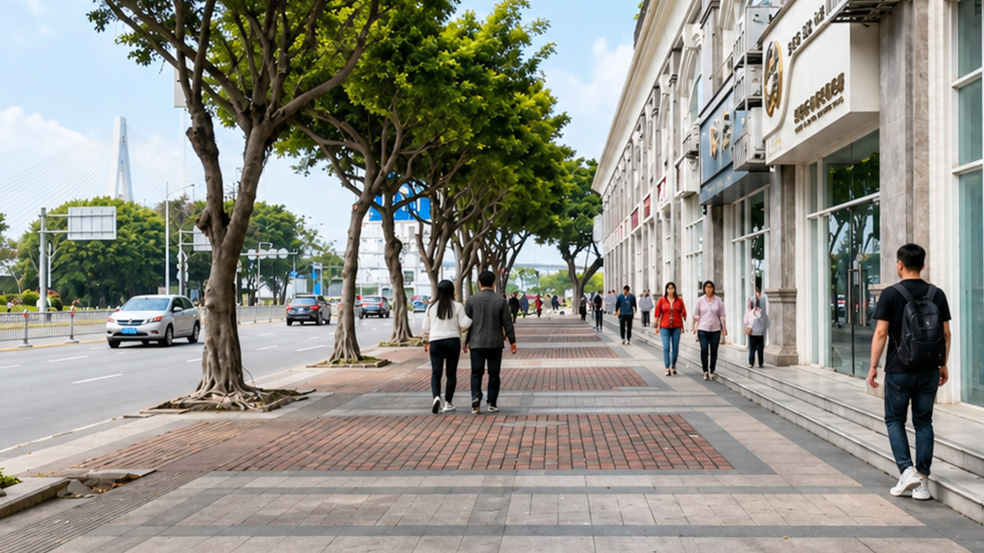 Caminando por las calles modernas de China sin grandes multitudes