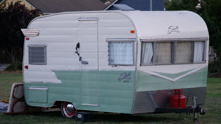 This retro winged trailer is a nostalgic choice for RV camping in 1950s ...