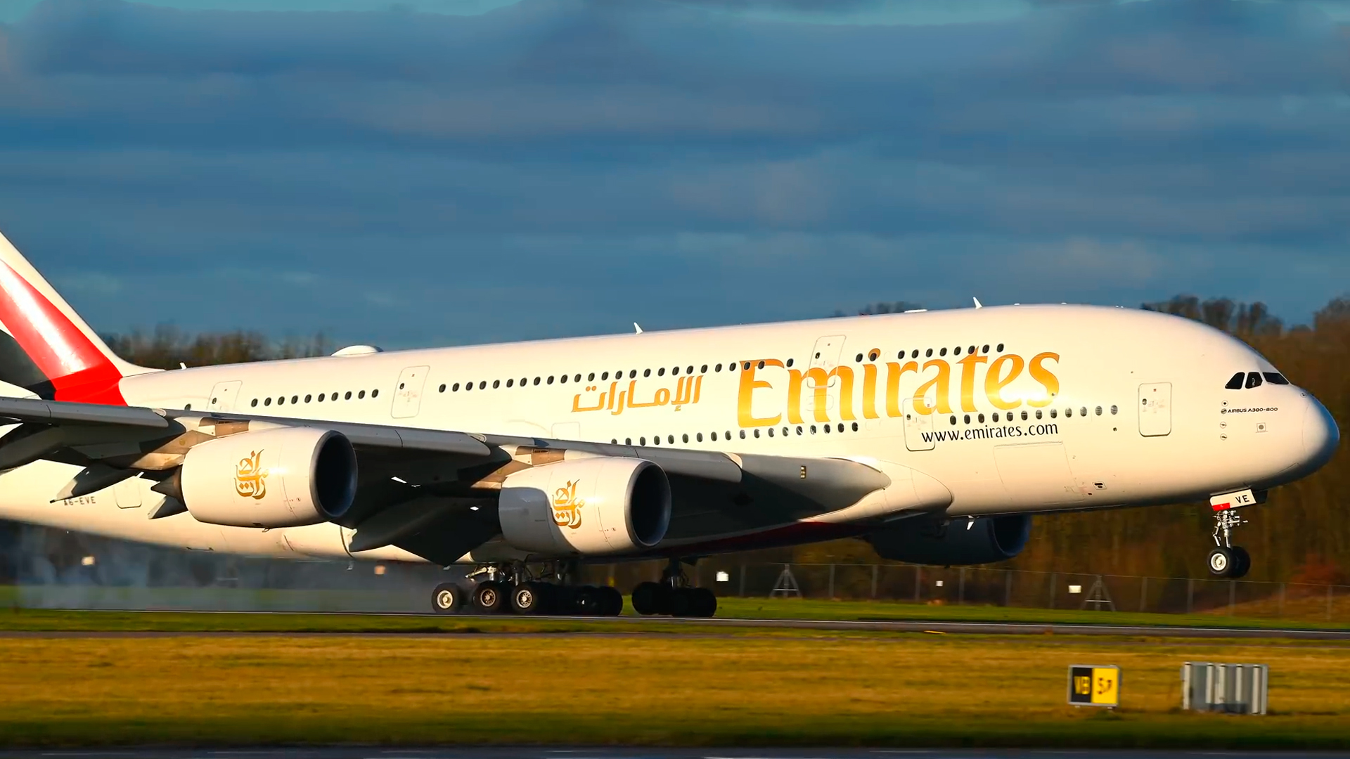 Giant A380 touchdown caught in golden light