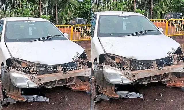 Car crashes into road divider after driver loses control near Moodbidri