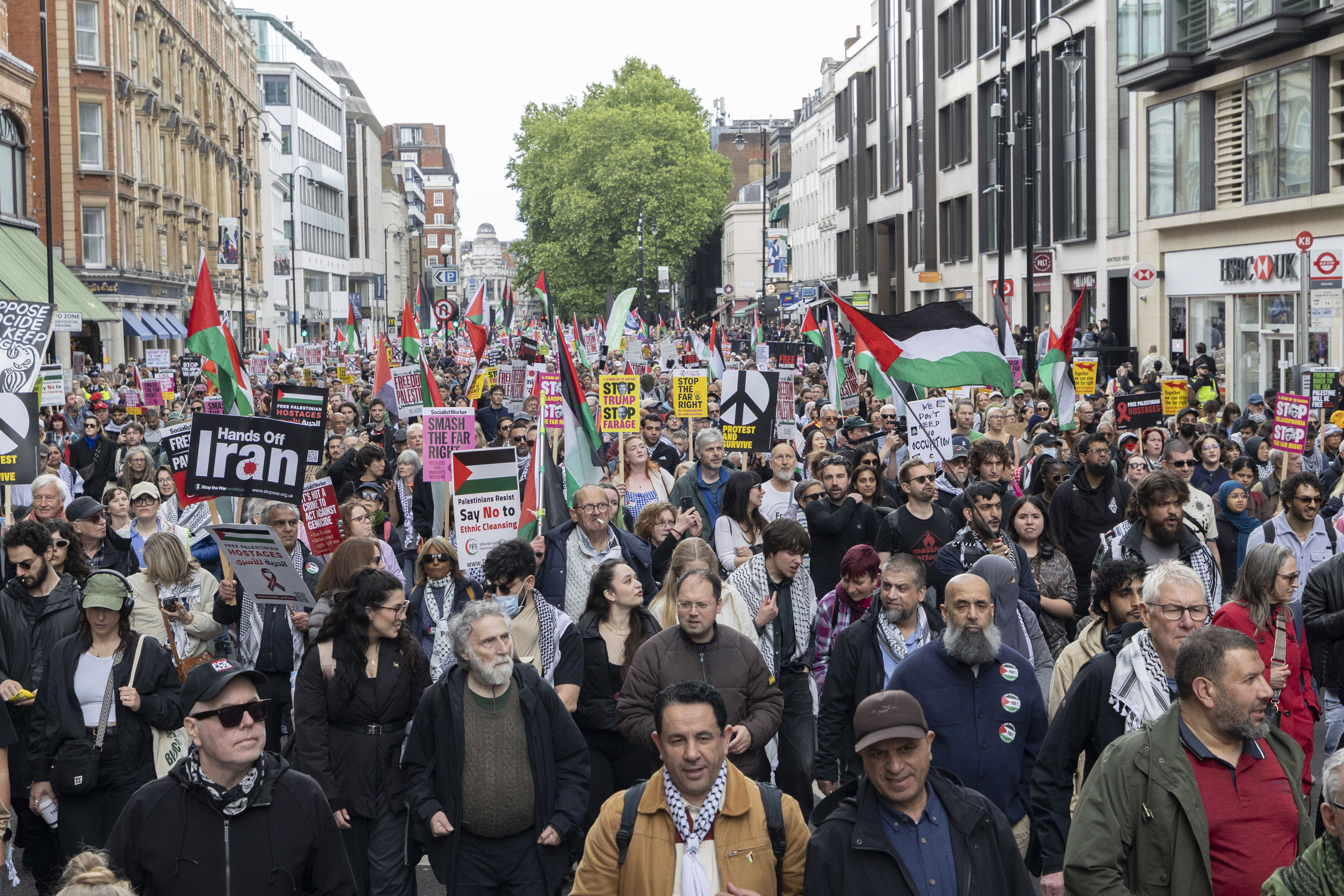 Tens of thousands march in London in far-right and pro-Palestine protests