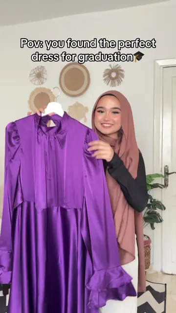 Modest purple satin graduation dress try on and styling