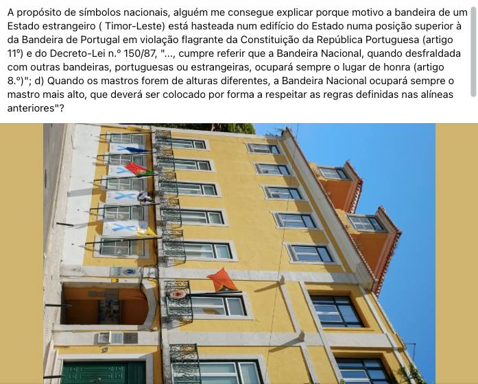 Esta bandeira de país estrangeiro hasteada acima da portuguesa viola a ...