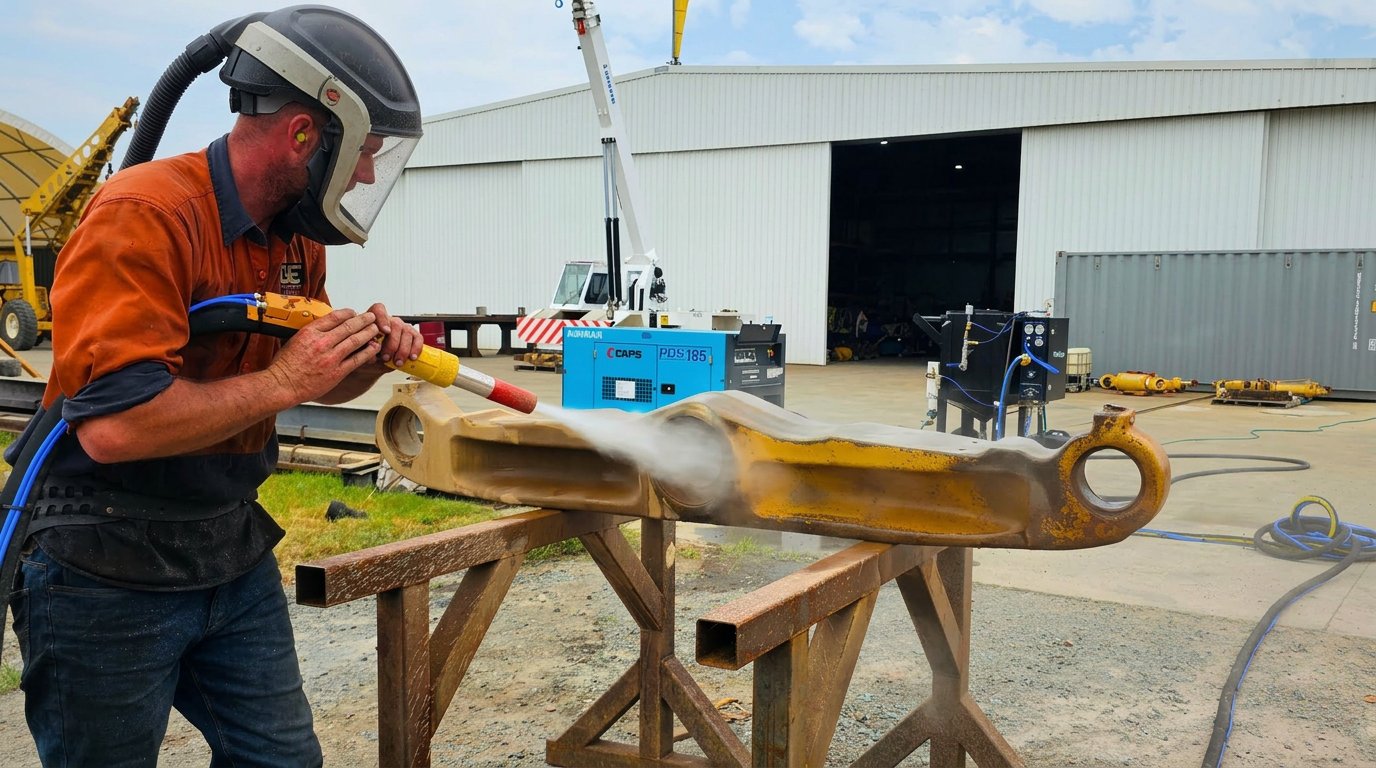 Dustless blasting in action