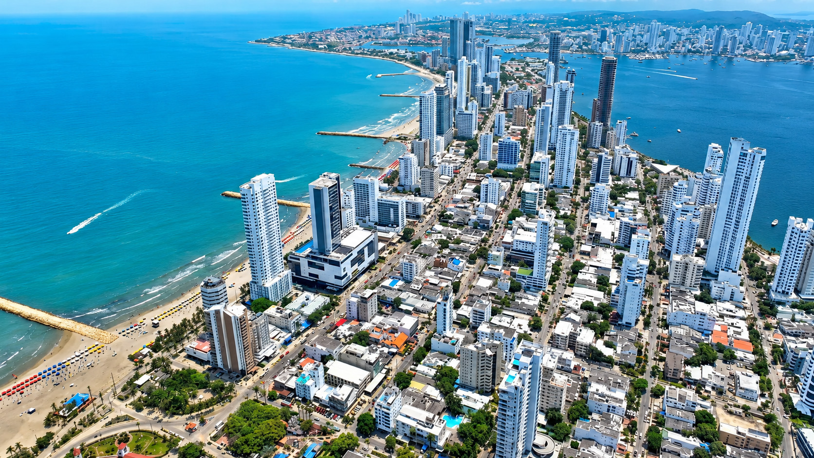 A Caribbean skyline rising above Cartagena’s blue coastline