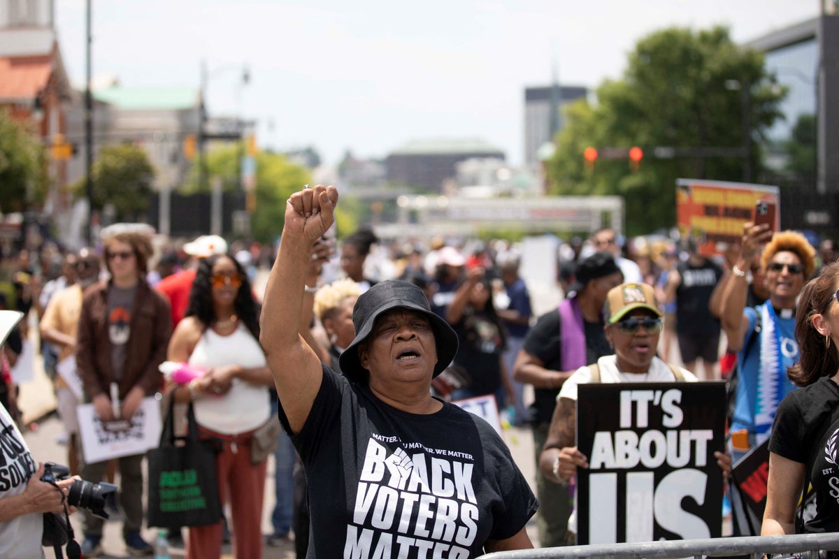 Thousands rally to defend Black voters in civil rights landmark