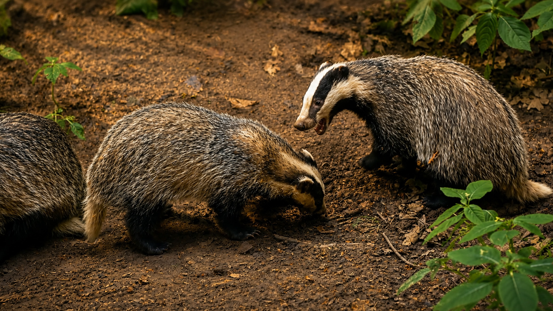 A camera trap recorded playful badger activity in the forest