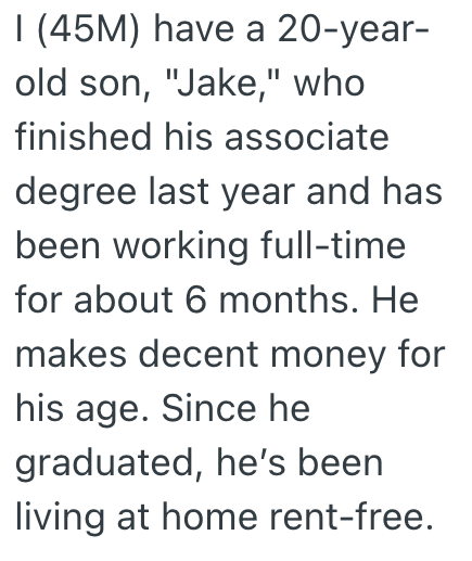 Dad charges his 20-year-old son $400 for rent, utilities, and groceries ...