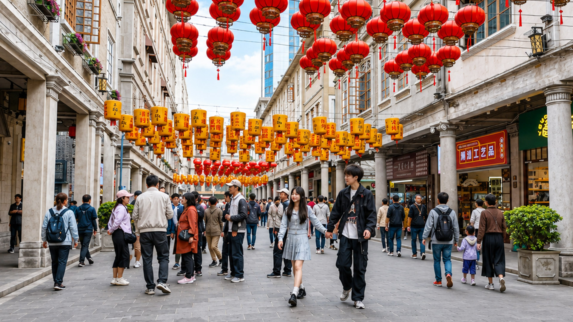 Visitors fill China’s historic style commercial walking street