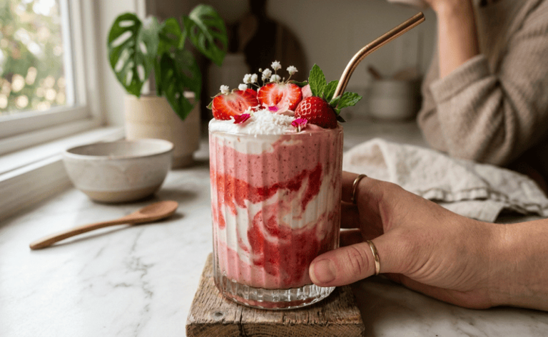 How to Make Hailey Biebers Viral Strawberry Glaze Skin Smoothie at Home