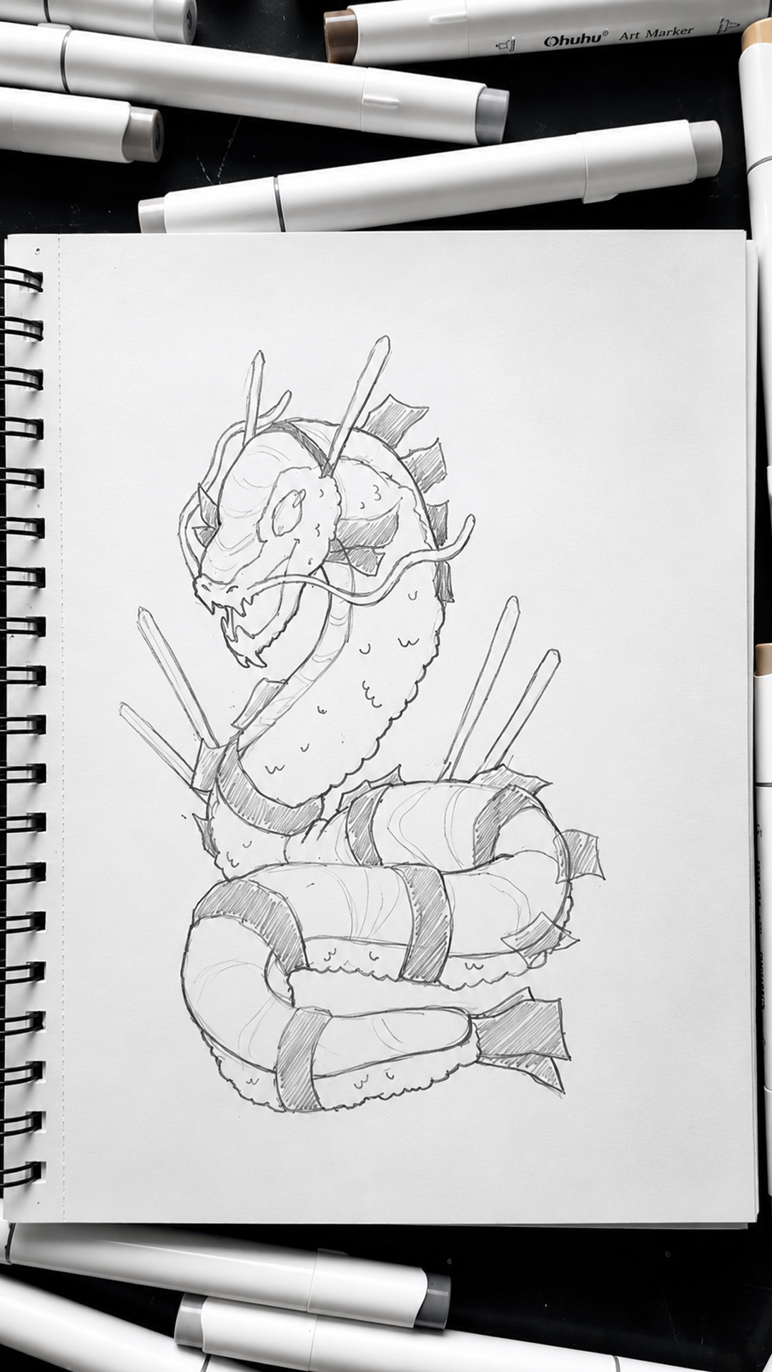 Draw a cute sushi dragon with simple steps