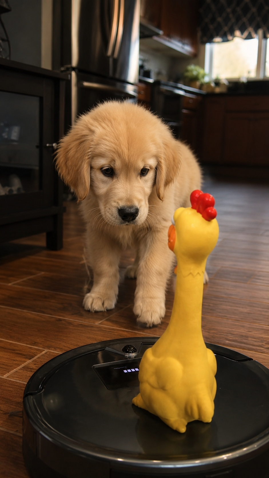 Golden retriever puppy vs robot chicken vacuum