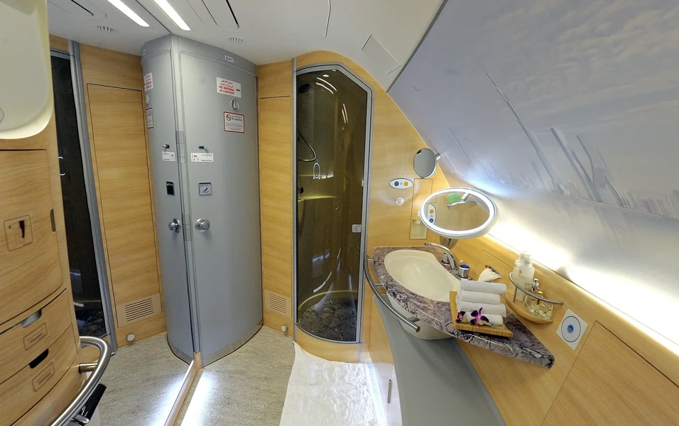 Shower designs span from home luxury to airborne engineering