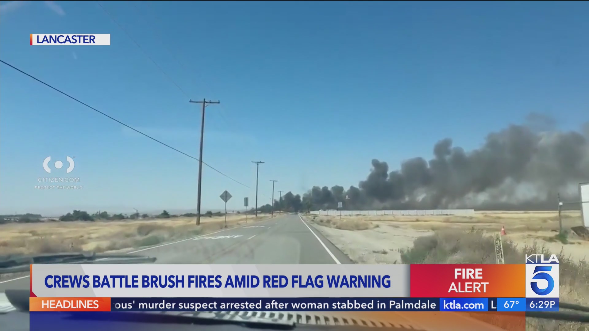 Crews battle brush fire amid red flag warning in Lancaster