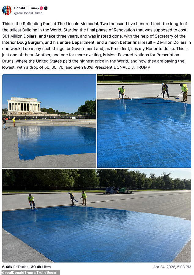 Trump gives sneak peek of new Reflecting Pool offering stunning views ...