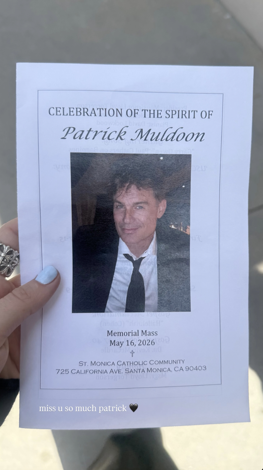 Patrick Muldoon's memorial is held nearly 1 month after his death
