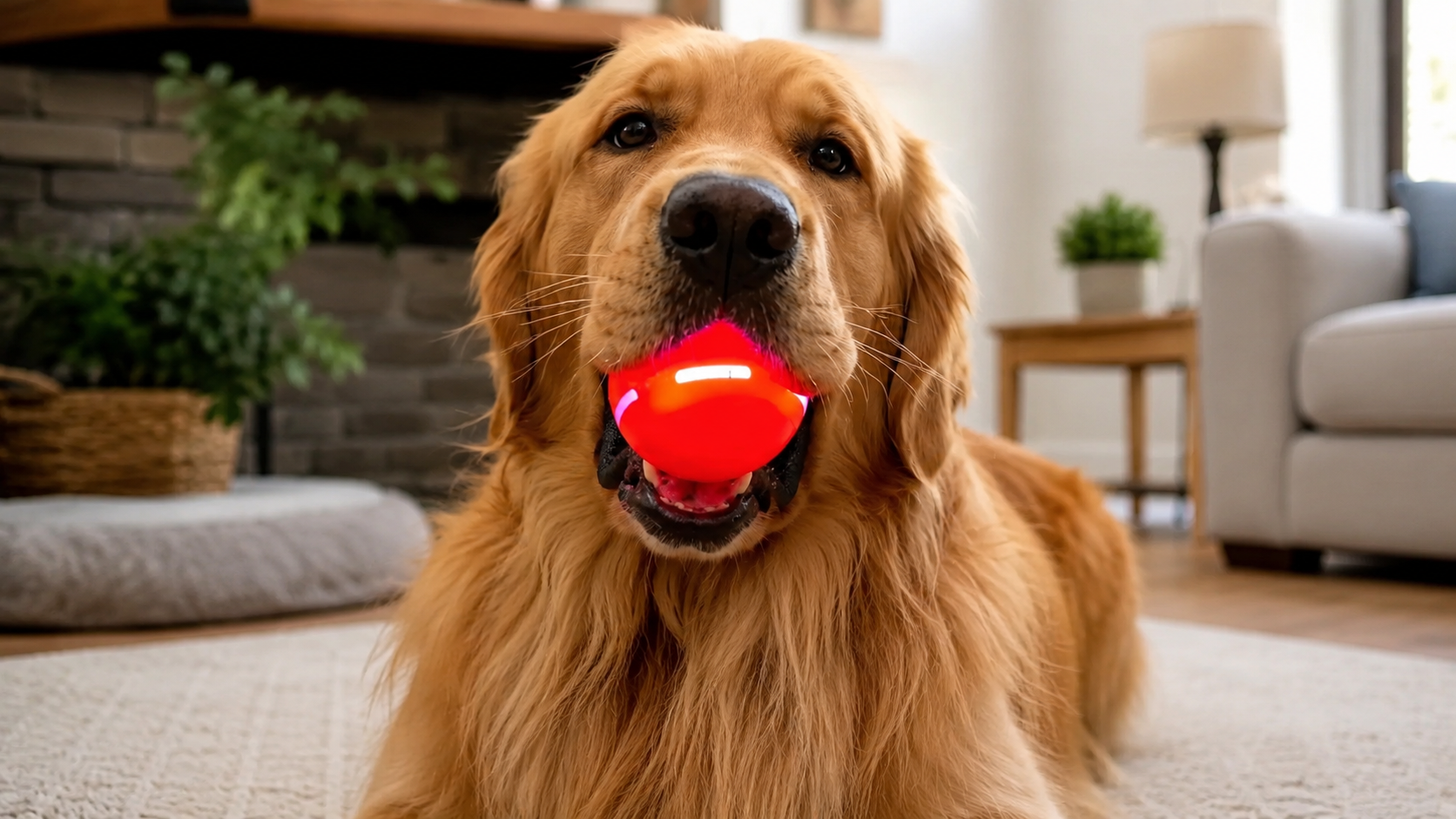 Golden retriever finds the perfect chew toy