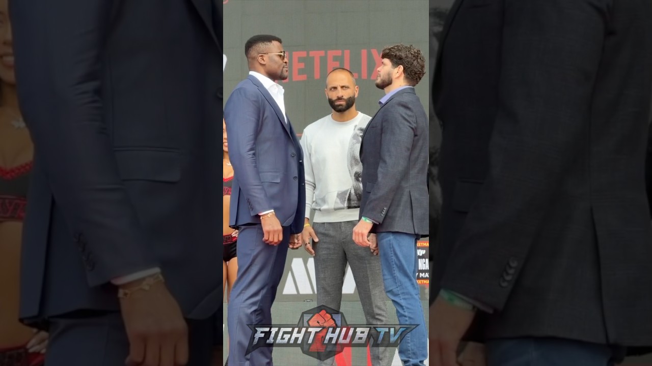 Francis Ngannou faces off with Lins at MVP press conference