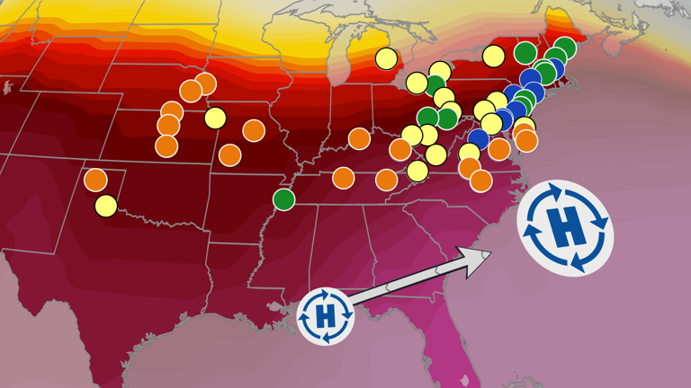 Record heat sliding from the central US to the East Coast through weekend