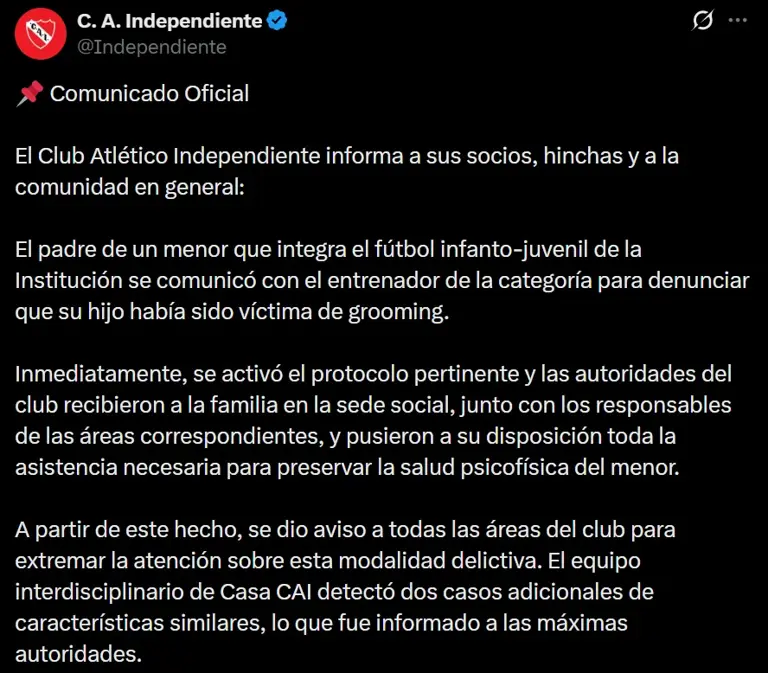 Grooming en Independiente: se activó el protocolo por tres casos en las ...