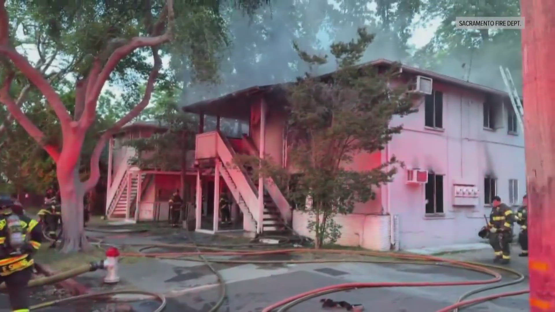 Heavy apartment fire forces evacuations near 27th Street in Sacramento