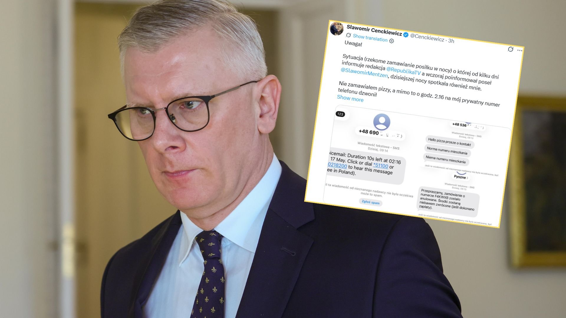 Sławomir Cenckiewicz pokazał SMS-y z nocy. "Zwracam się do premiera ...