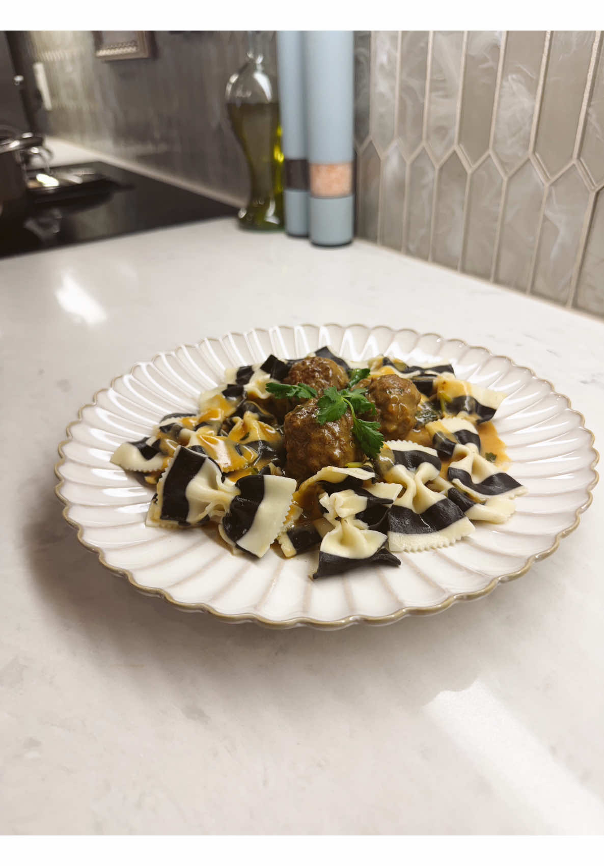 Quick black white pasta meatballs comfort meal ready in minutes