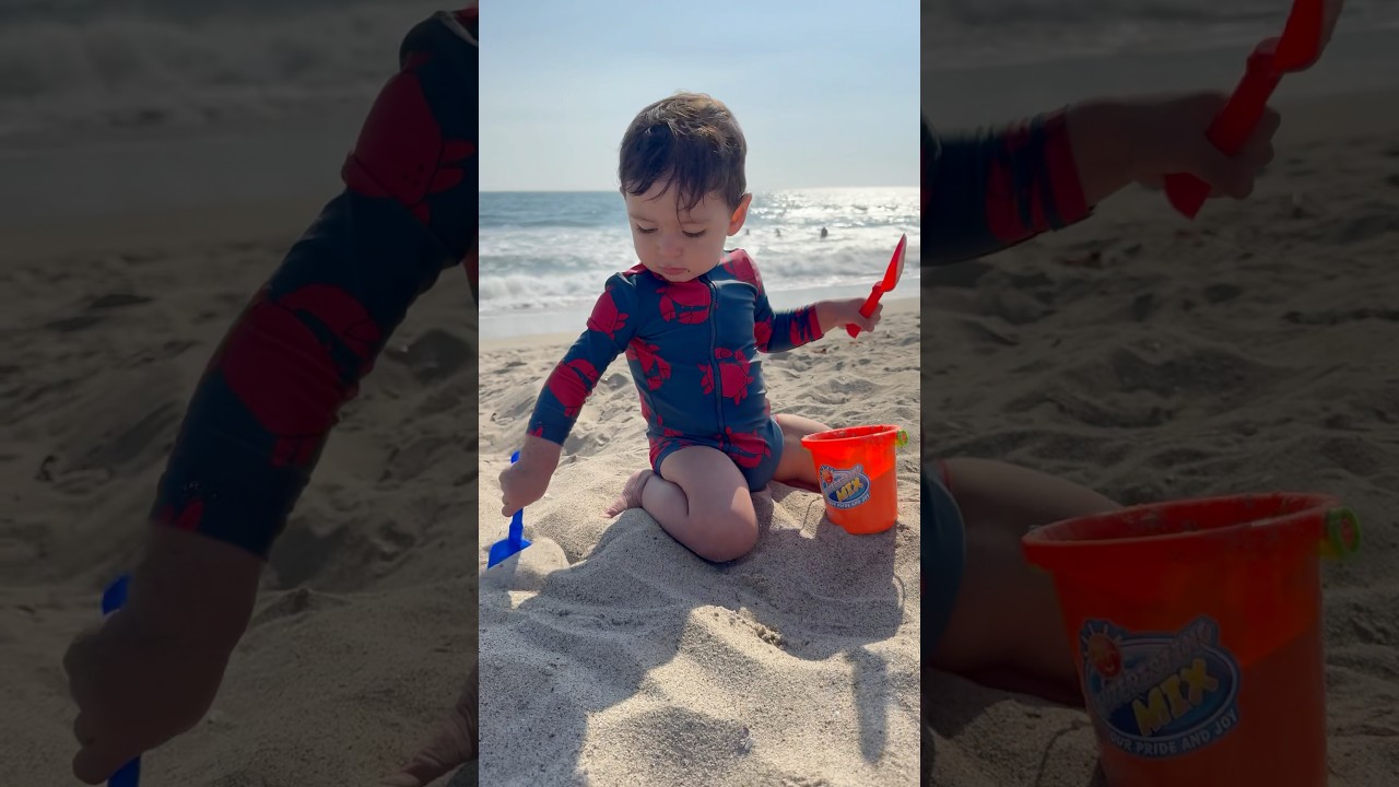 Baby’s first time at the beach is adorable chaos