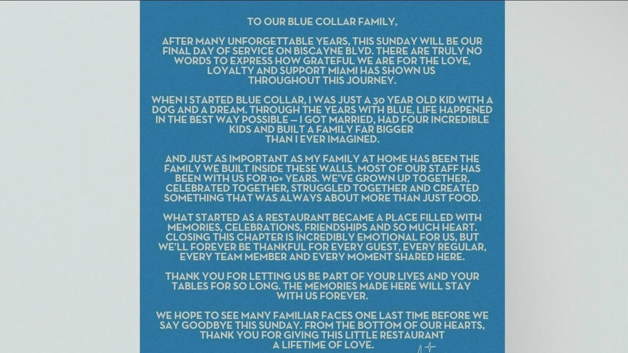 Beloved South Florida restaurant Blue Collar closing down Sunday