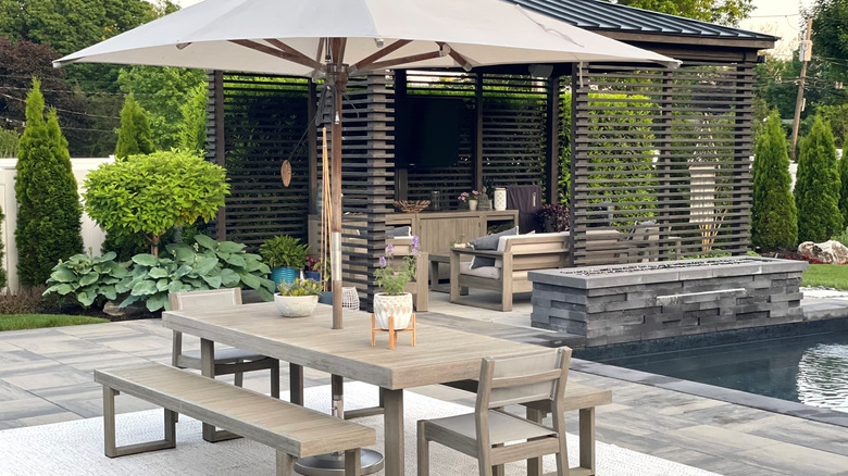 Give your garden umbrella an extra special look with a beading hack