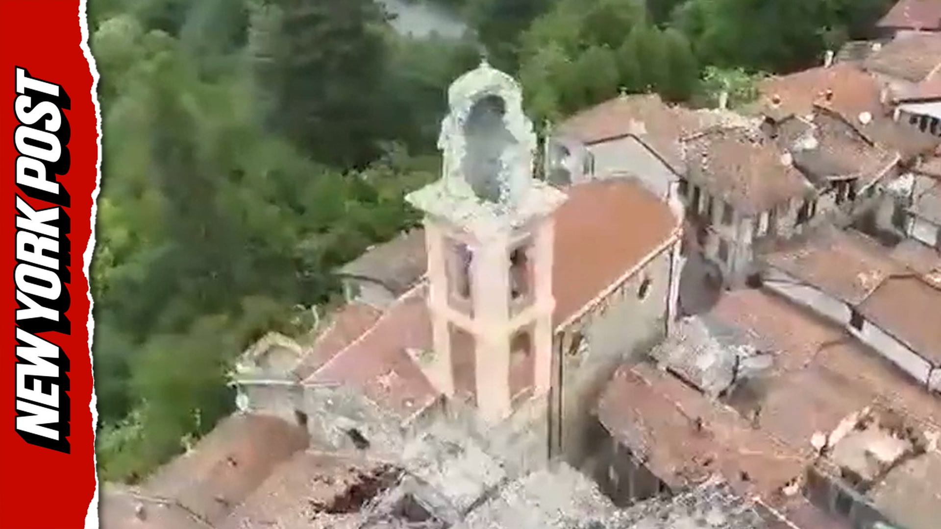 Shocking lightning strike topples church tower