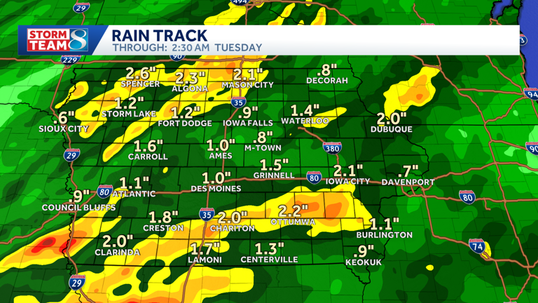 Iowa weather: Storms move east Sunday night, more expected Monday evening