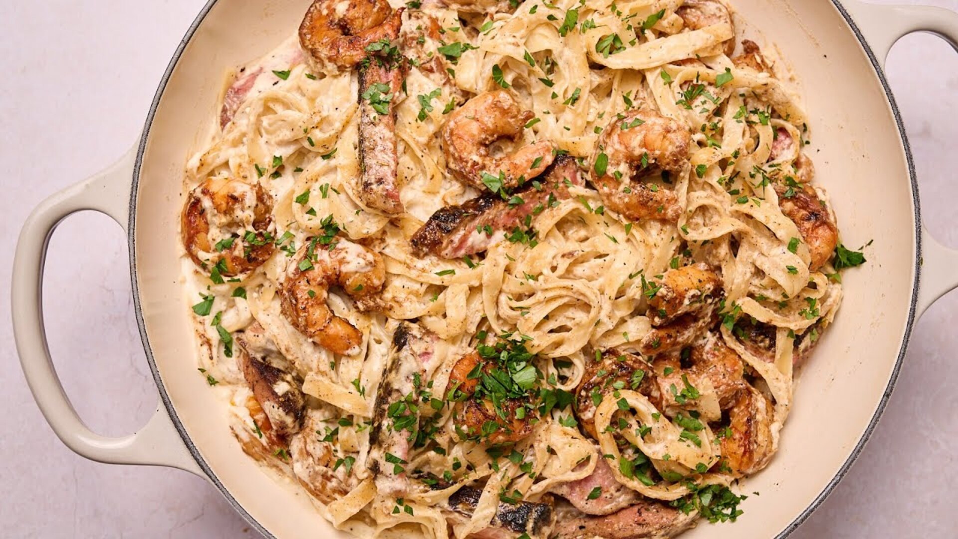 Blackened steak and shrimp Alfredo recipe