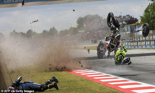 Spanish Moto GP rider is taken to hospital after brutal crash that sees ...