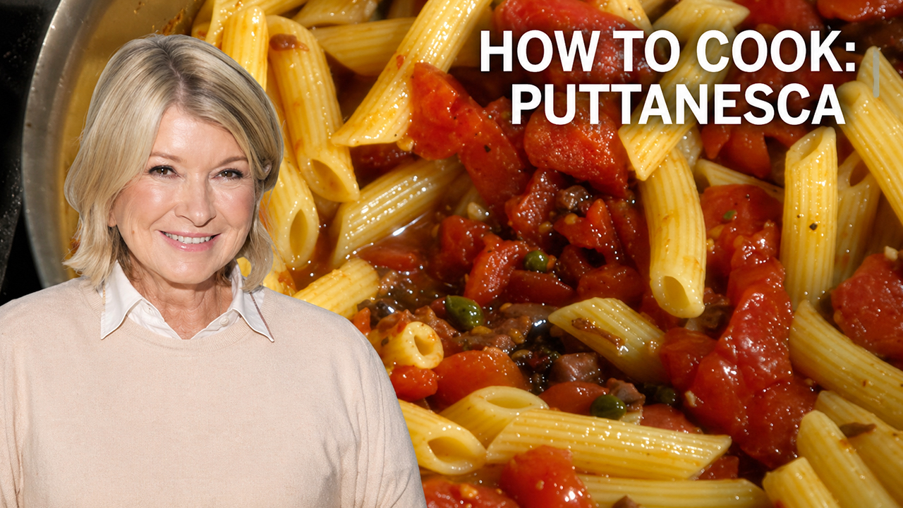 Pasta puttanesca recipe with pantry staples and fresh herbs