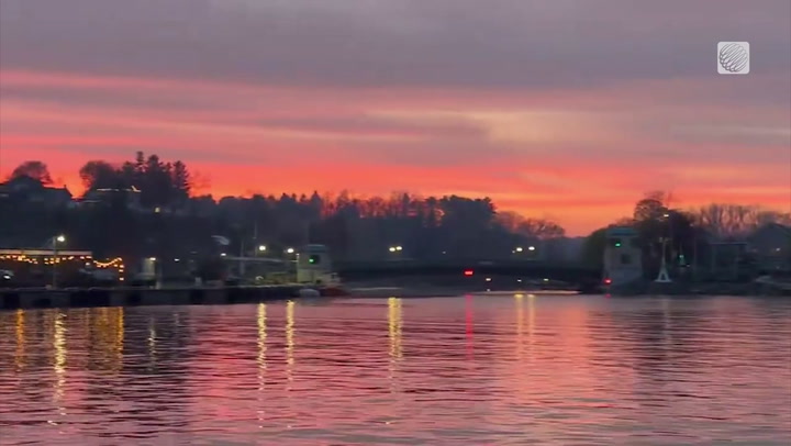 Vibrant sunset over Port Stanley harbour
