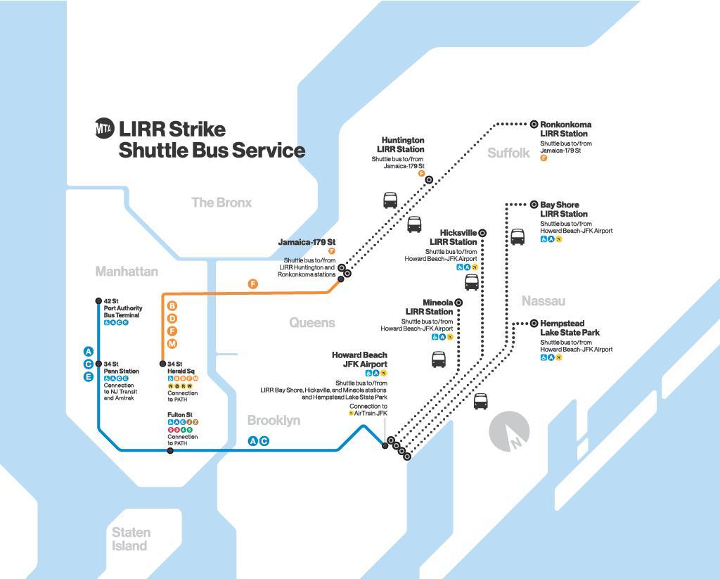 LIRR strike prompts shuttle bus service: See the route map and cheat ...