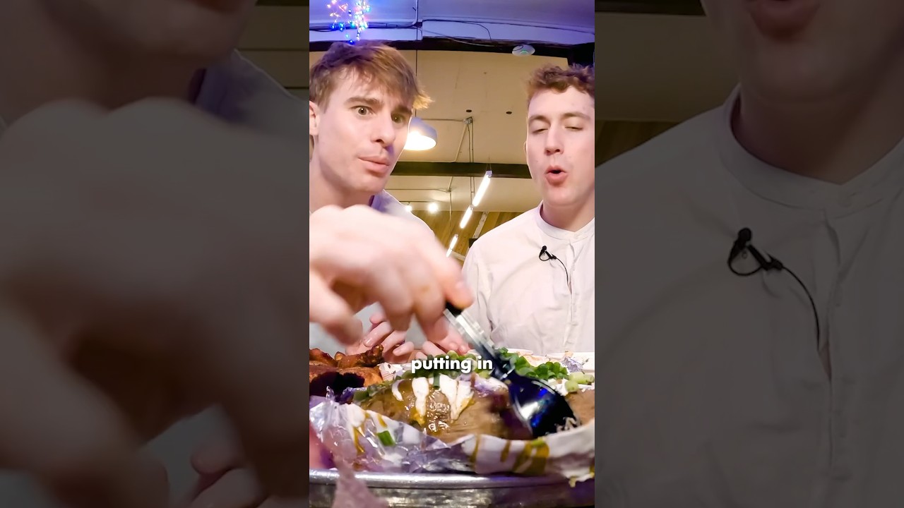 Brits try giant loaded baked potato for the first time! 🇬🇧🥔🇺🇸