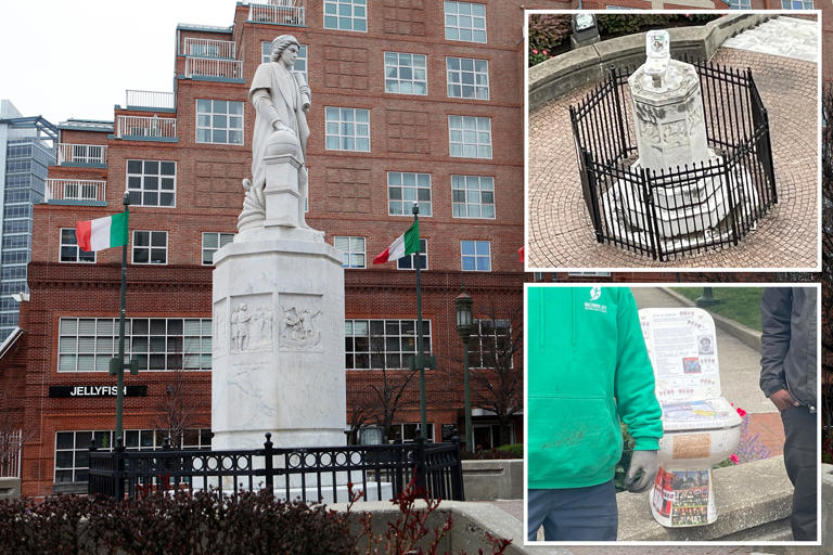 Vandals mount toilet to toppled Christopher Columbus statue as activist ...
