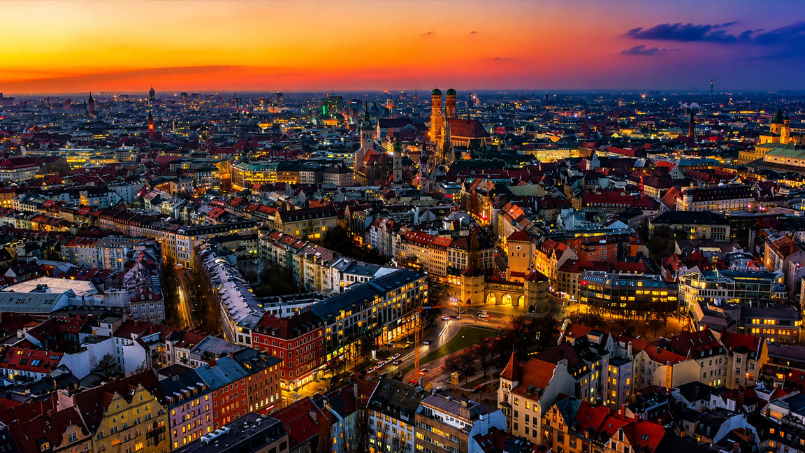 Beautiful Munich city skyline at sunset