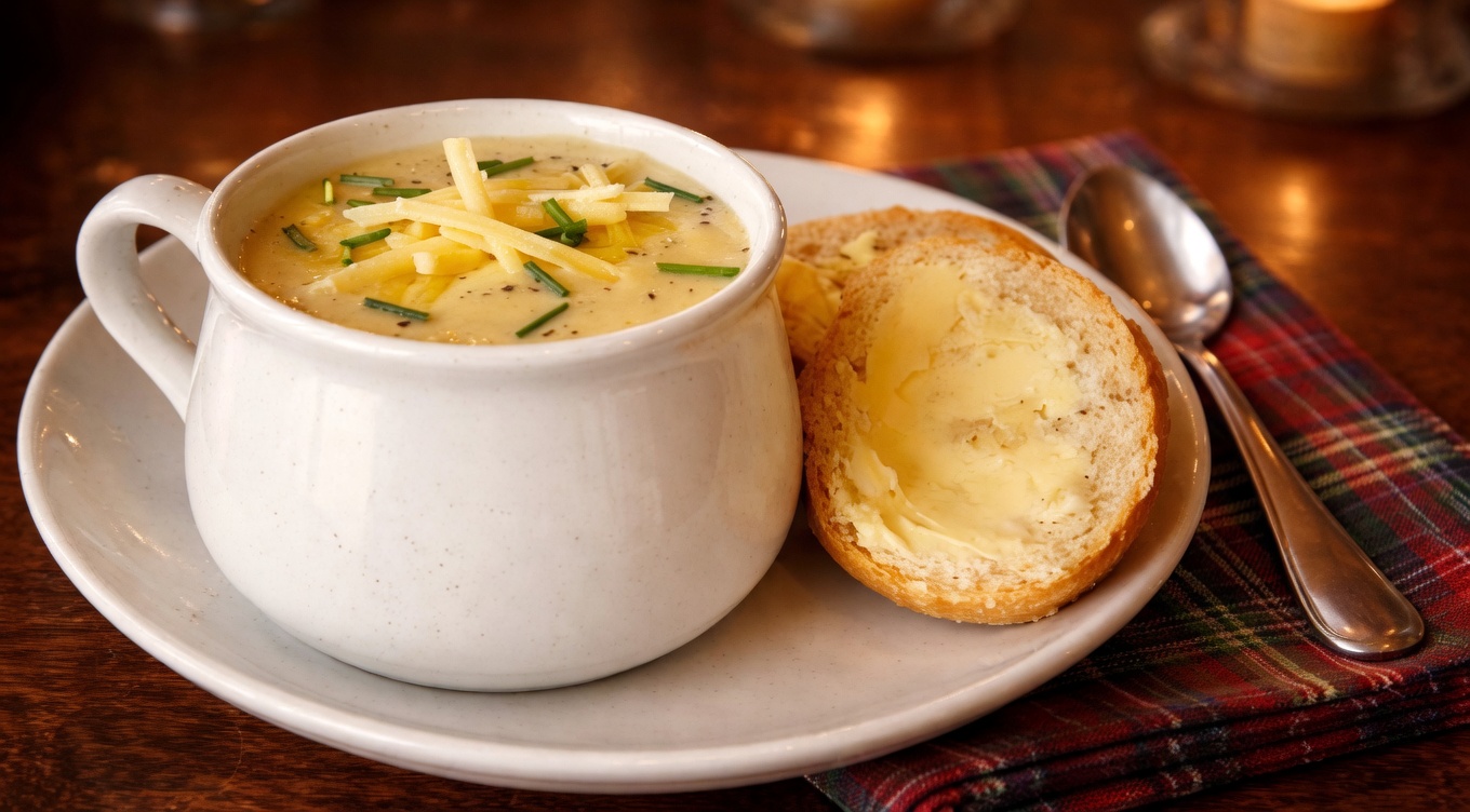 Homemade cauliflower soup made with mature cheddar