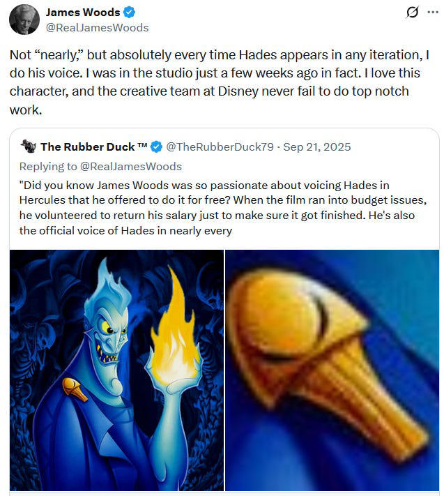 James Woods confirms he still voices Hades for every Disney project