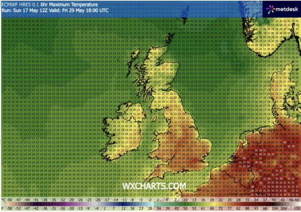 UK weather maps turn red for 28C scorcher as Brits to bask in 9-day ...