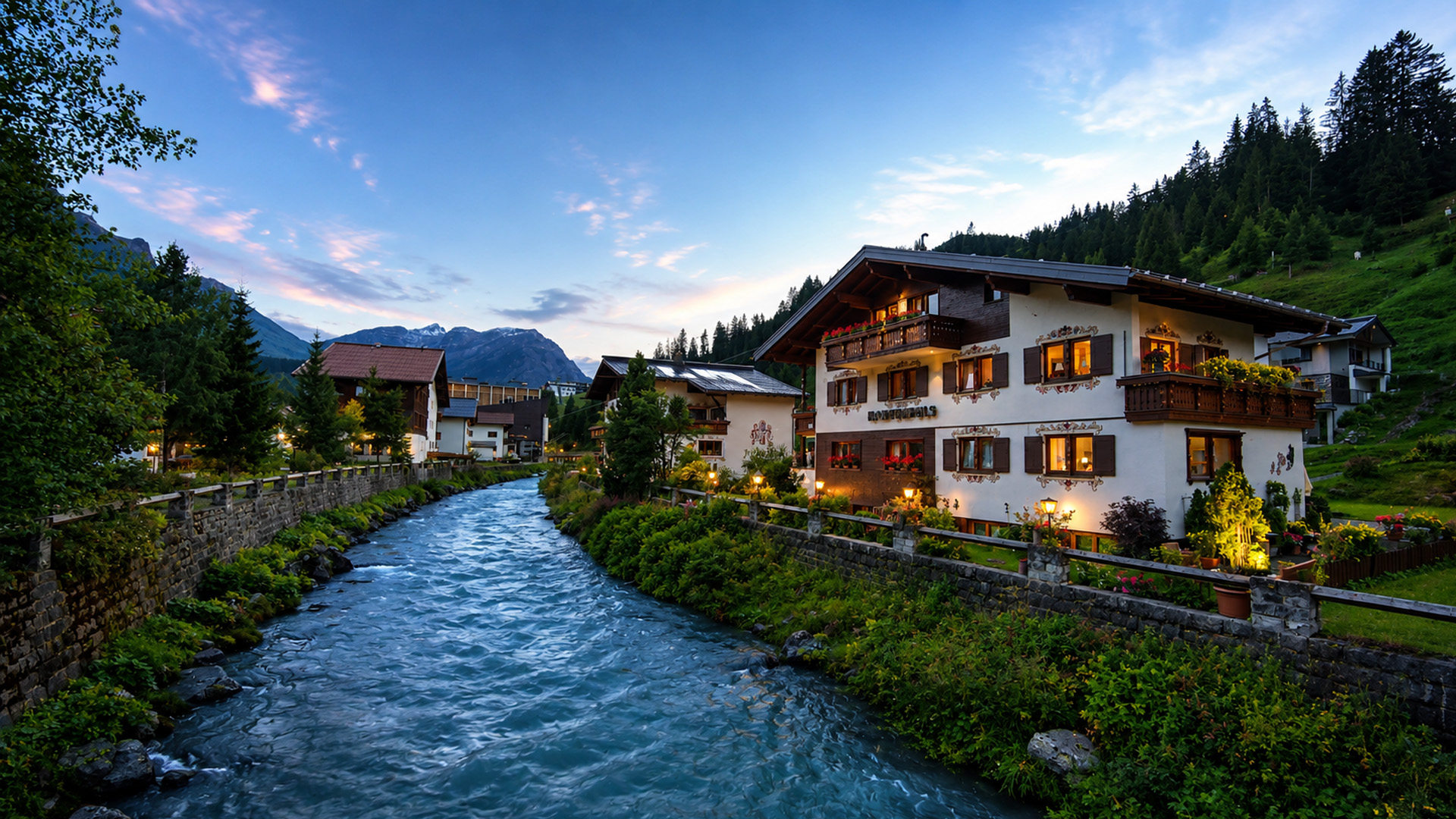 Take a beautiful evening walk in Lech Austria (4K)