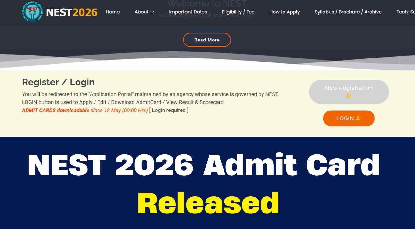 NEST 2026 admit card released, check direct link and steps to download ...
