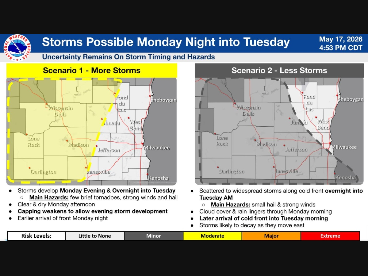 Severe storms possible in southern Wisconsin Monday night